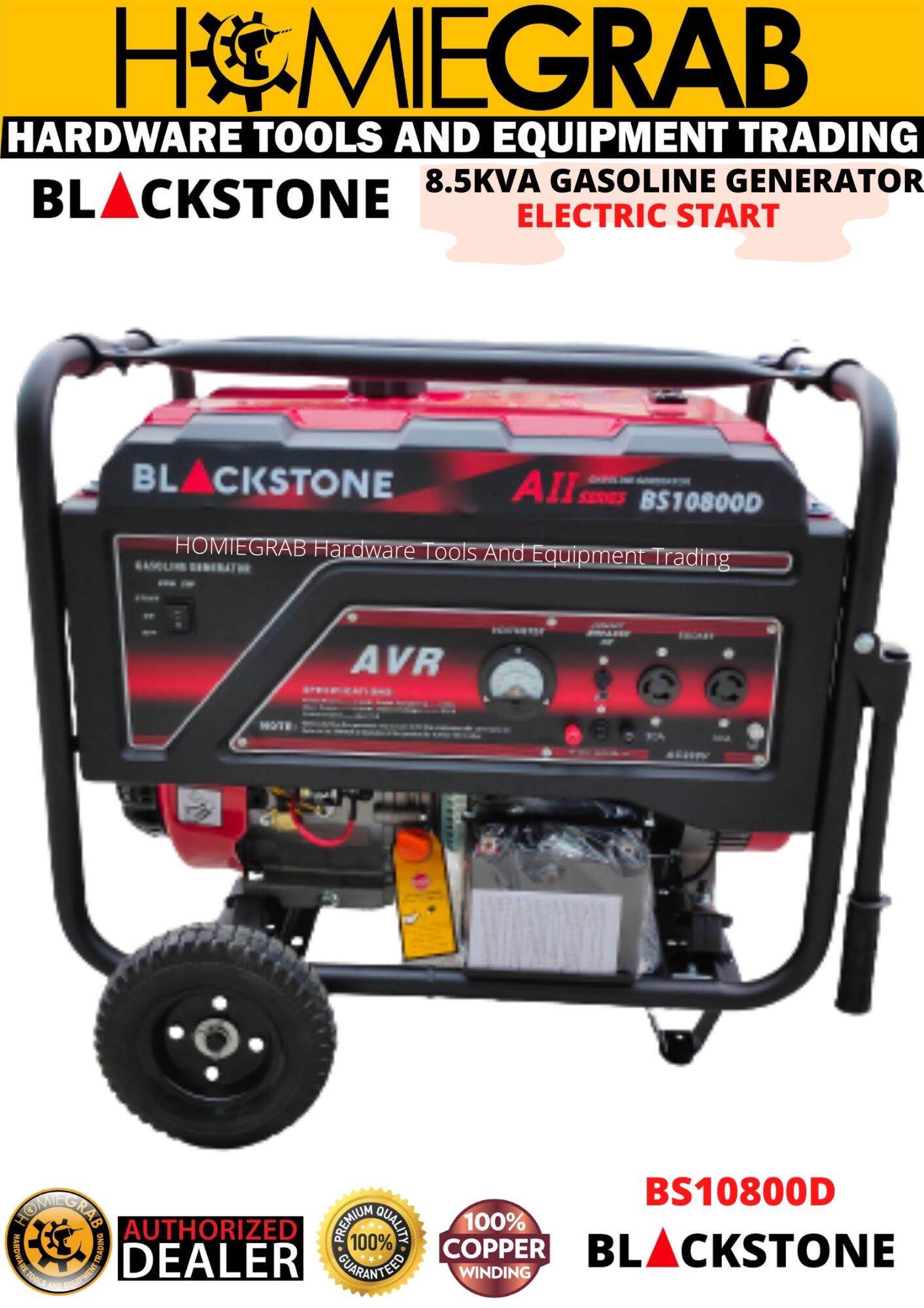 BLACKSTONE 8.5KVA Gasoline Generator Set - ELECTRIC START - Pure Copper ...