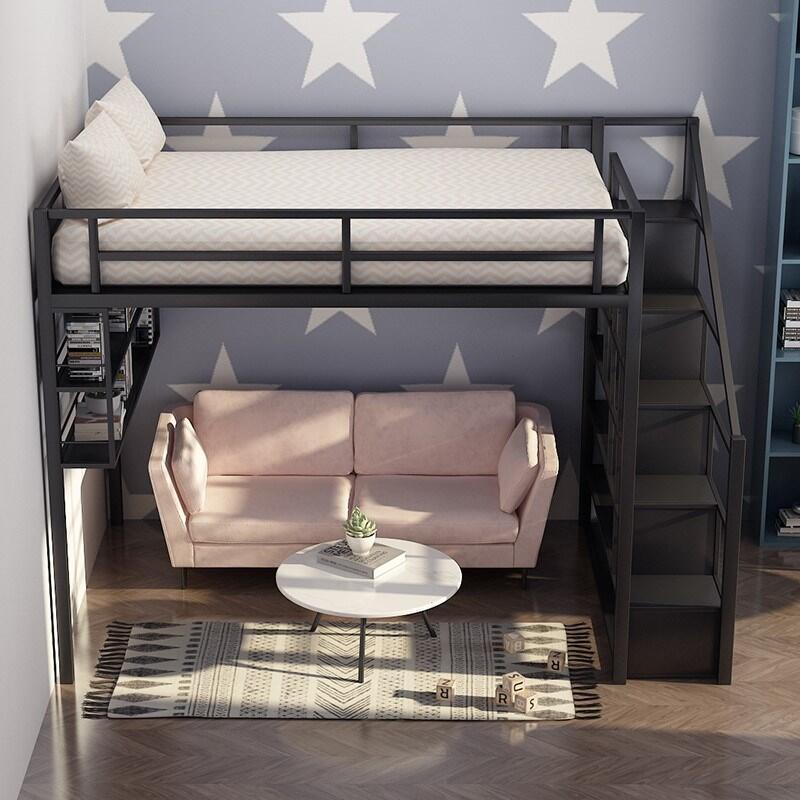 Nordic Style Iron Upper Bed Lower Table Elevated Bed Sheet Upper Loft ...