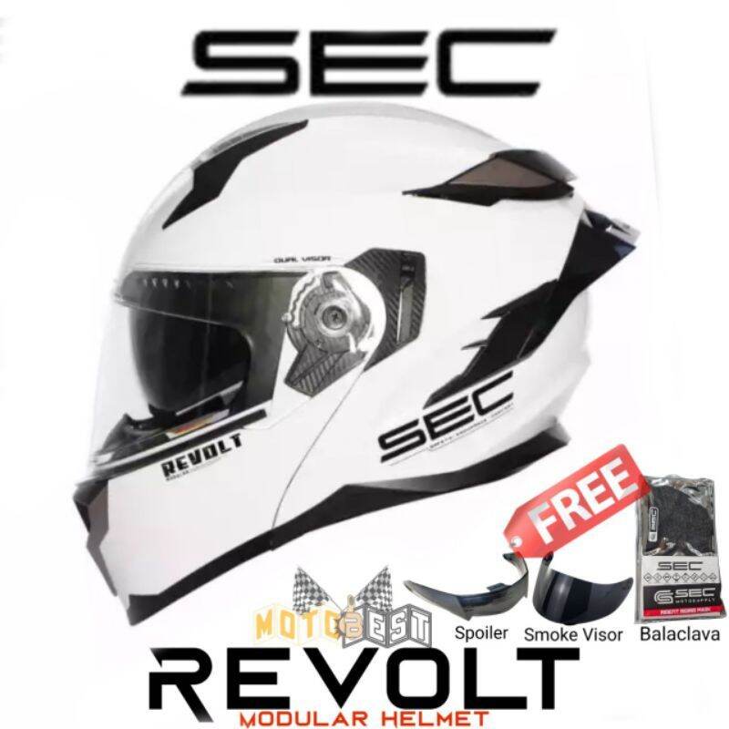 SEC Revolt Modular Helmet Solid Colors + FREE Extra Smoke Visor ...