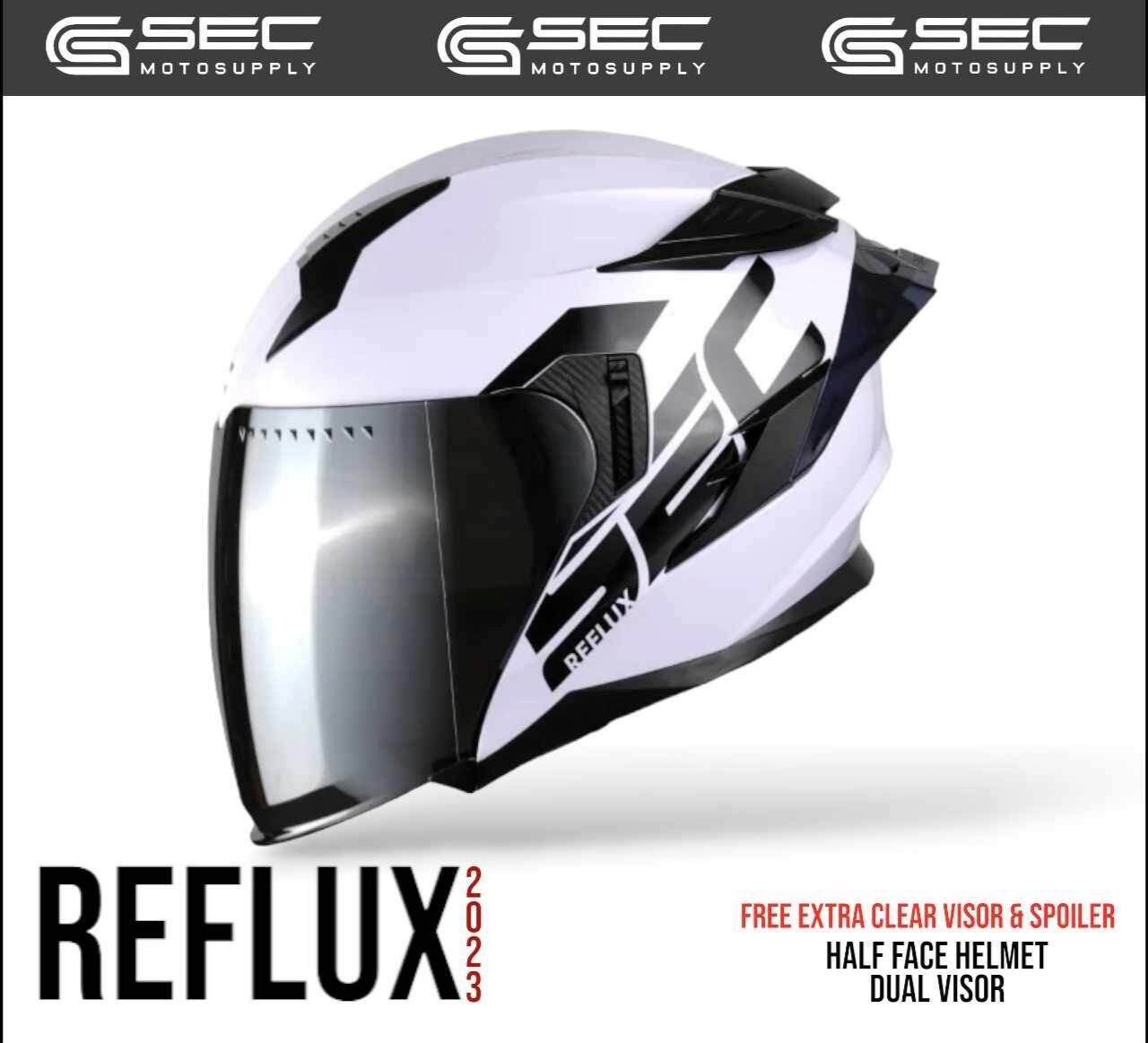 SEC Reflux 2023 Half Face Dual Visor Helmet w/ Free Extra Clear Visor ...