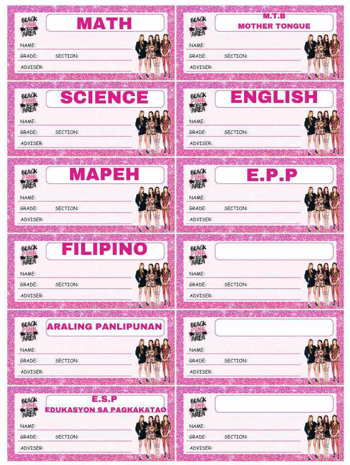 Notebook Sticker BLACK PINK 12pcs with Subject (name, teacher & Grade ...