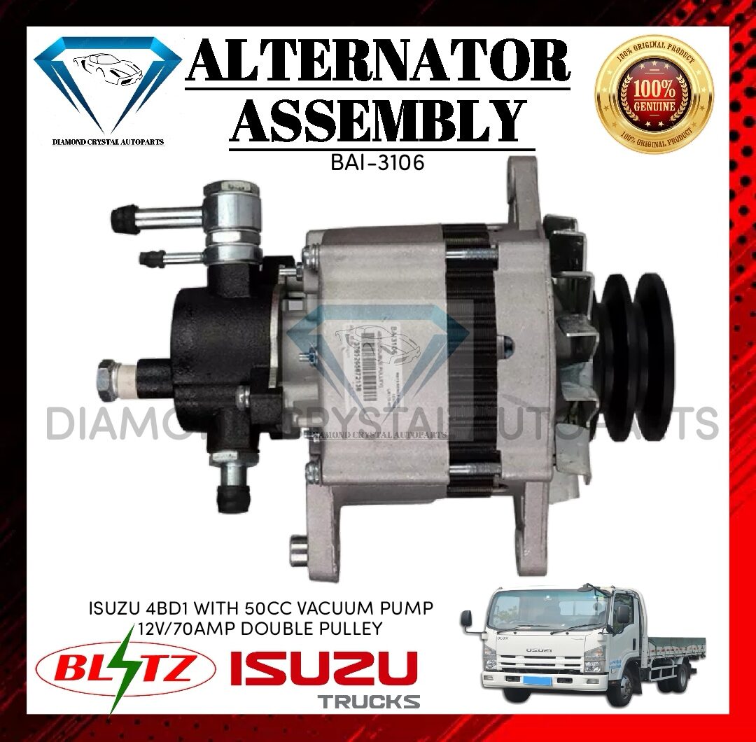 ALTERNATOR ASSEMBLY ISUZU 4BD1 WITH 50CC VACUUM PUMP 12V/ 70AMP DOUBLE ...