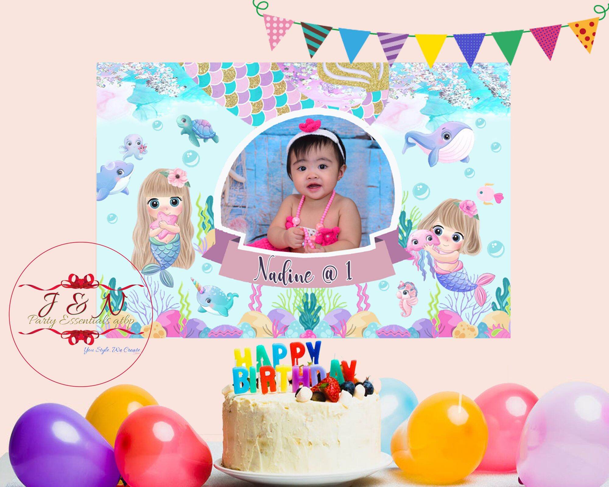 {J&N} Mermaid Decor Themed (Any Age) Personalized Birthday Tarpaulin ...