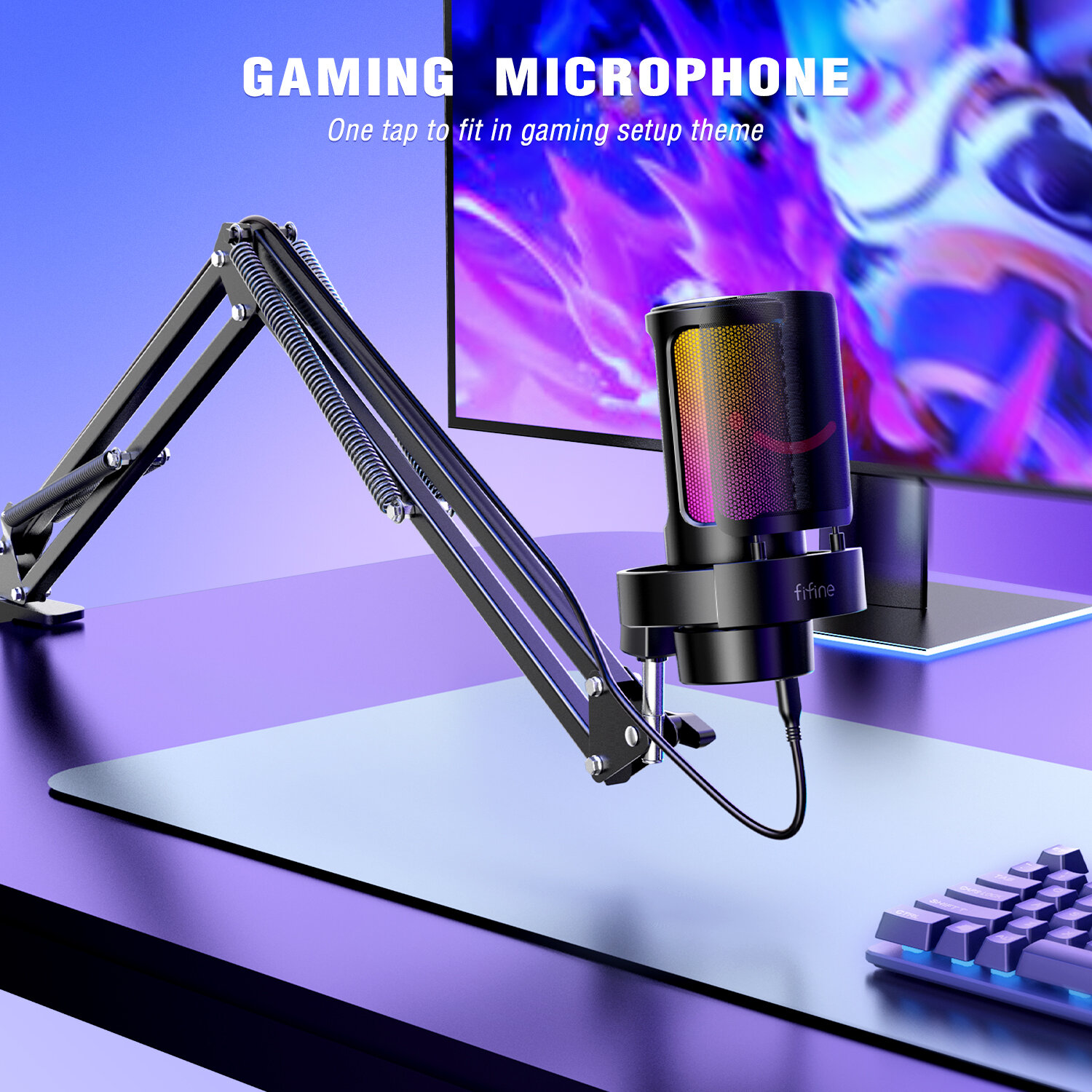 FIFINE USB Microphone Kit with Boom Arm and Pop Filter for Recording ...