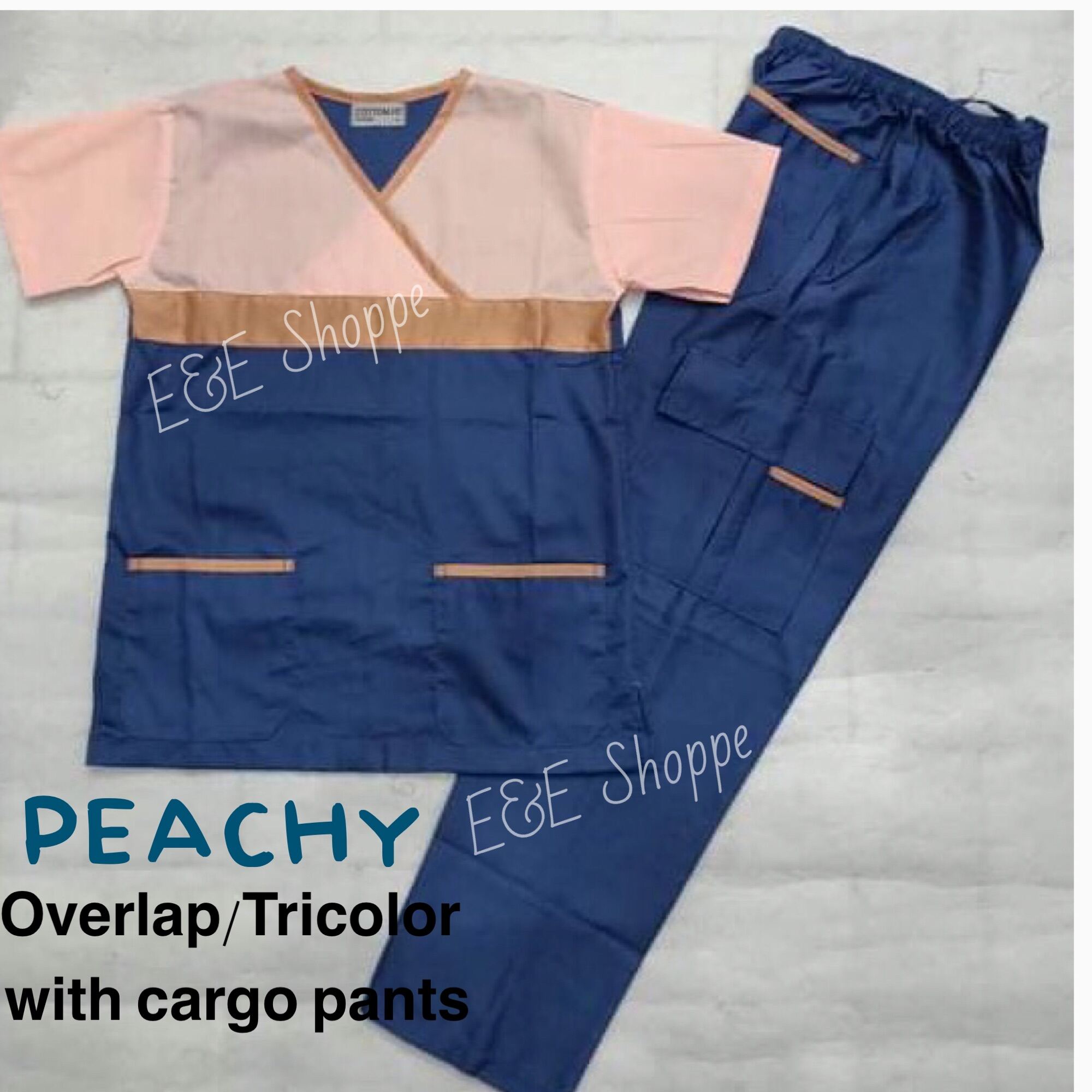 Scrub Suit Set Unisex Peachy Tricoloroverlap With Cargo Pants Lazada Ph