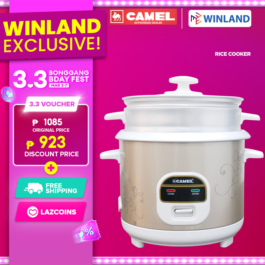 Camel by Winland CRC-1001S 1.0L 5 Cups 400W Glass Lid w/ Steamer Rice ...