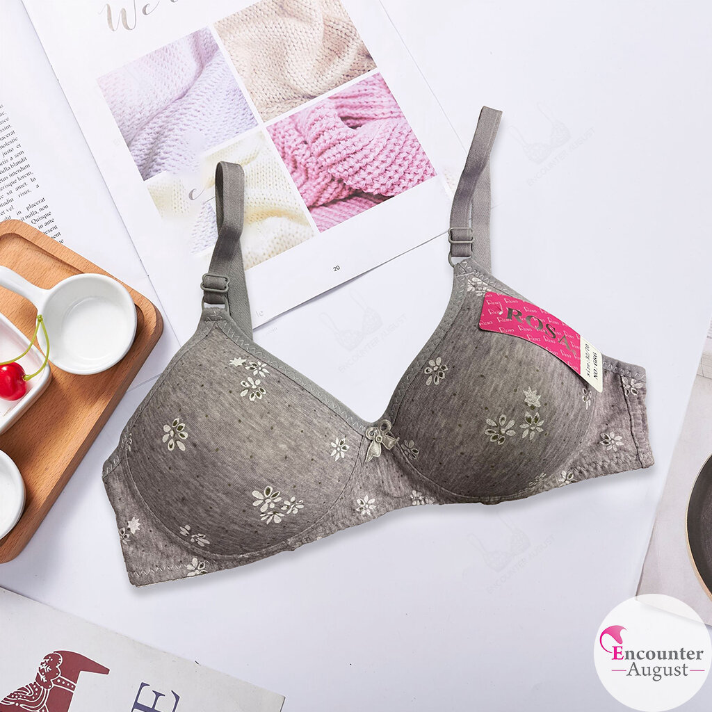 Non-wire Cotton Korean Fashion floral Bra 32-34-36-38 CupA Push Up Bra ...