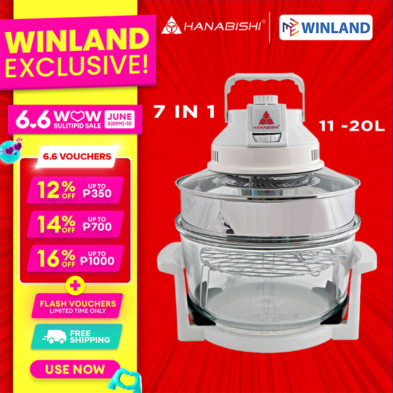 Hanabishi by Winland 7 in 1 Turbo Broiler with Stainless Steel Extender Ring Roast, Steam, Broil ...