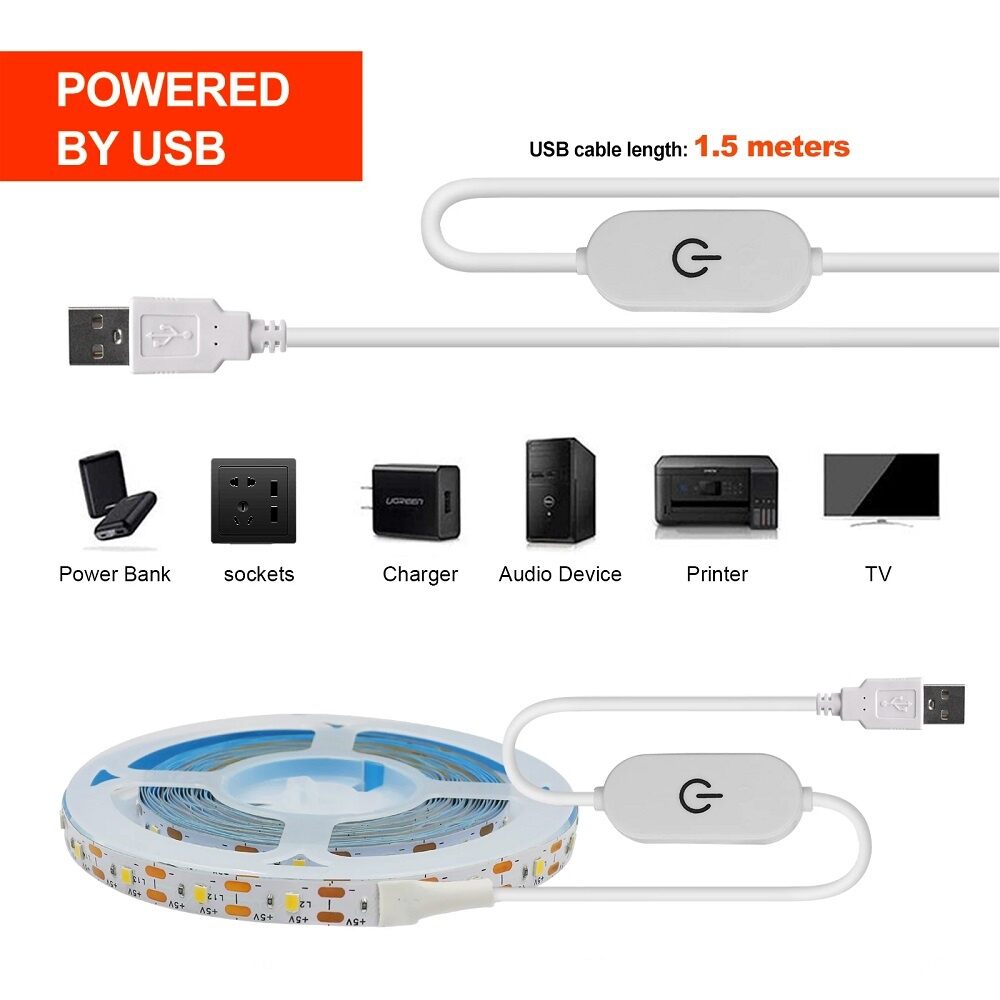 1M/2M/3M/5M LED Touch USB Strip Light 1 Roll 5V 60LEDs/m 2835 Dimmable ...