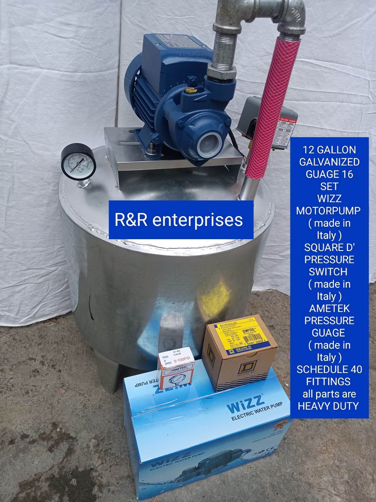 12 GALLON PRESSURE TANK ( GALVANIZED ) SET OF WIZZ MOTORPUMP 1/2 HP ...