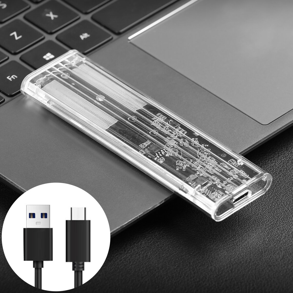 M.2 NGFF SATA SSD Enclosure Type C 3.1 Transparent External SSD Adapter ...