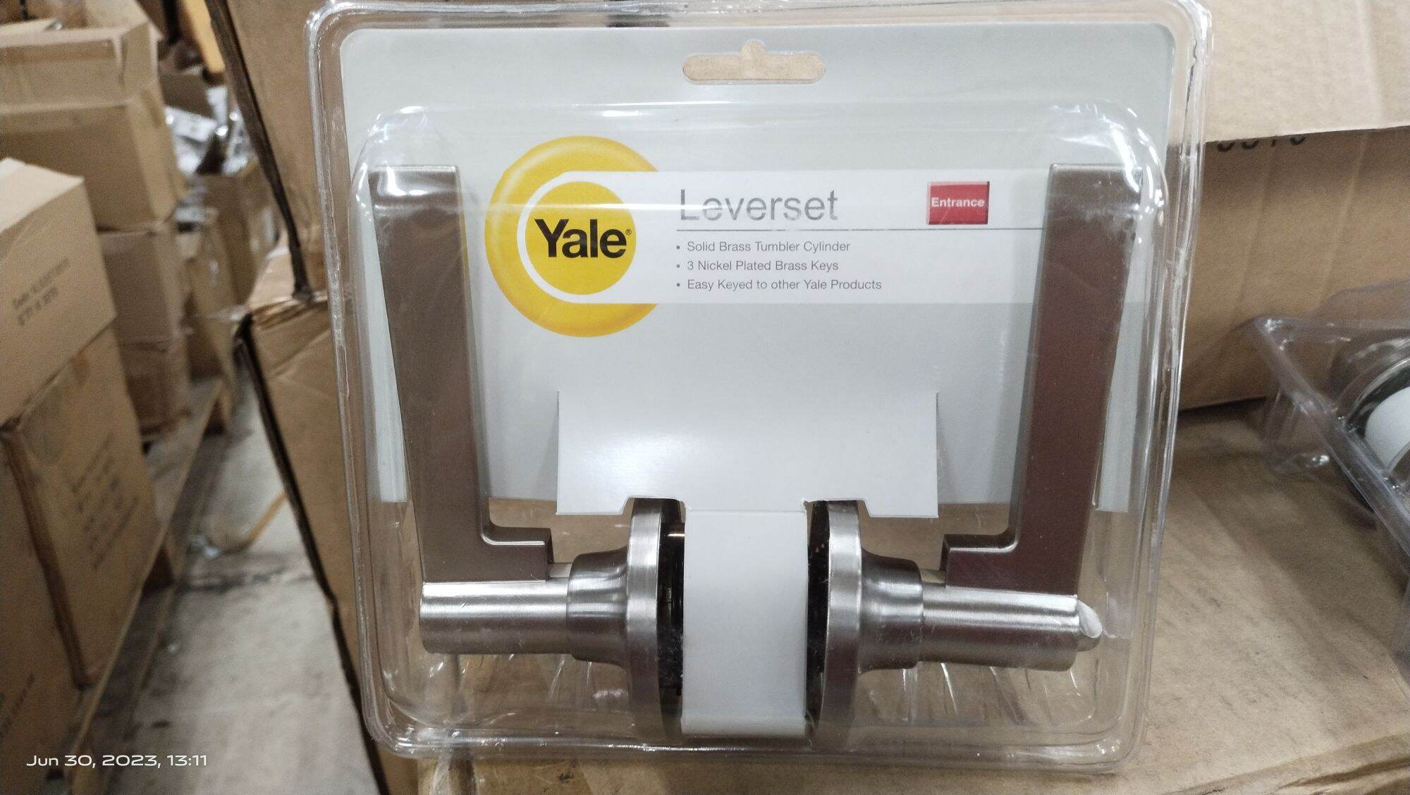 Yale entrance lever lockset straight handle vl5397 US15 stainless satin ...