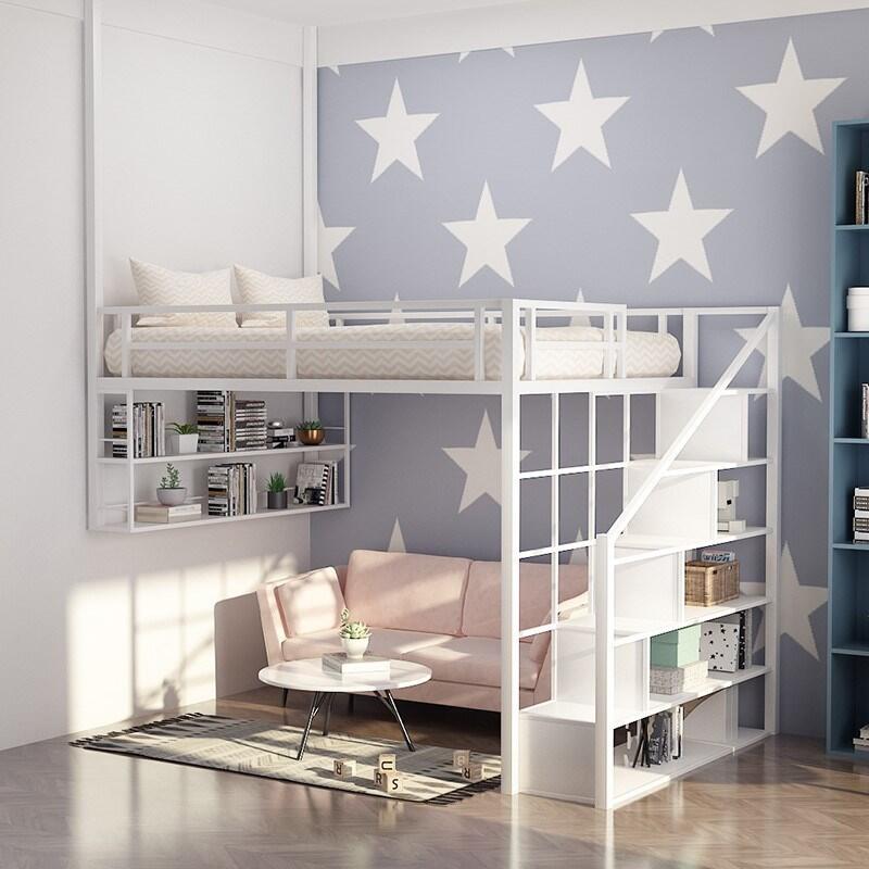 Nordic Style Iron Upper Bed Lower Table Elevated Bed Sheet Upper Loft ...