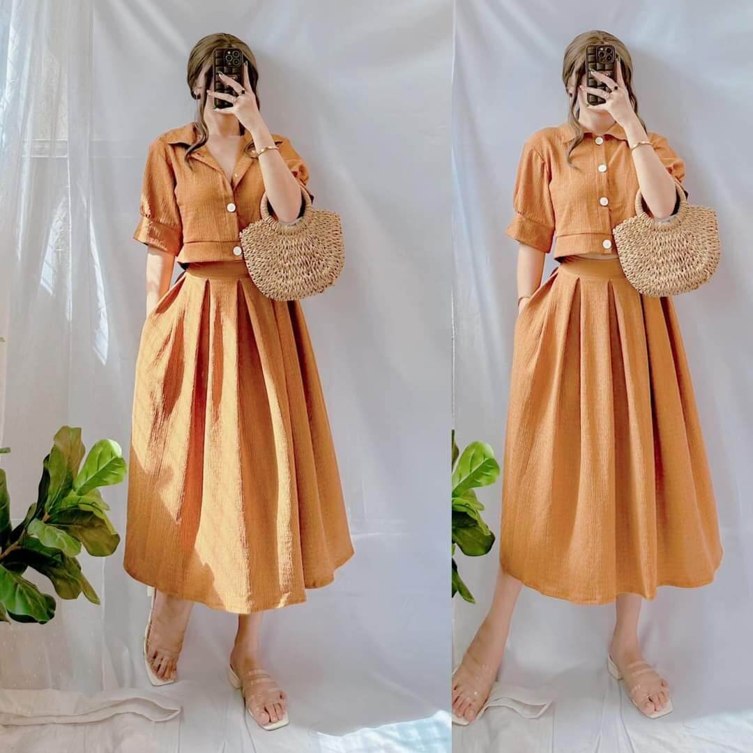 Catherine puff sleeves with midi skirt terno (small to medium) | Lazada PH