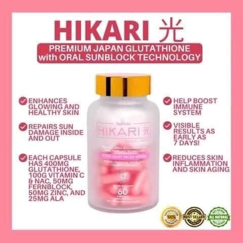 Hikari Glutathione Capsule Original with Collagen Whitening & Sunblock ...