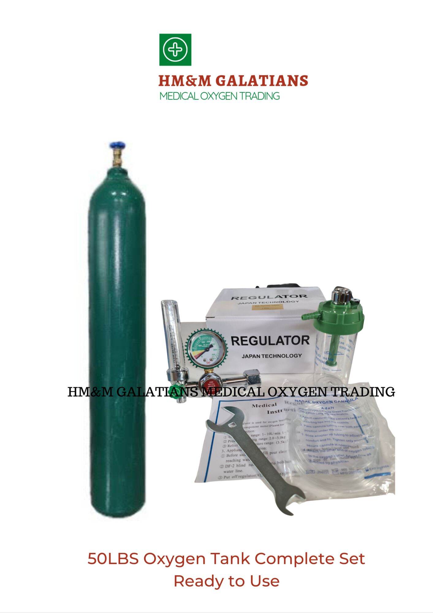 50 LBS Medical Oxygen Tank Complete Set/Ready to Use/With Oxygen Regulator