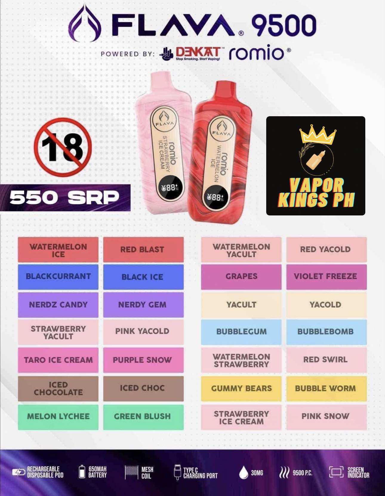 (free lace inside) Flava Romio 9500 digital batt and juice indicator ...