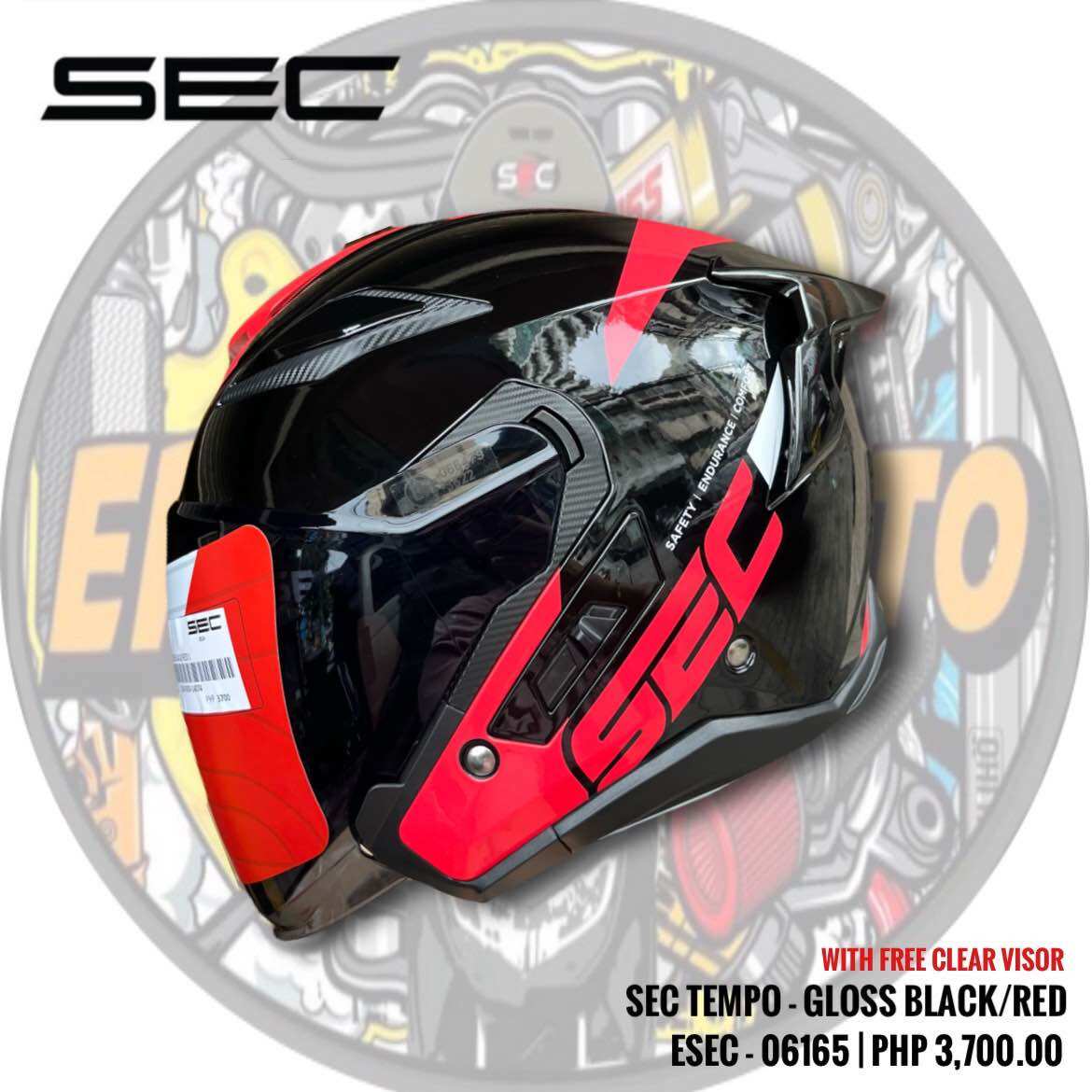 sec half face dual visor helmet tempo with FREE CLEAR VISOR | Lazada PH