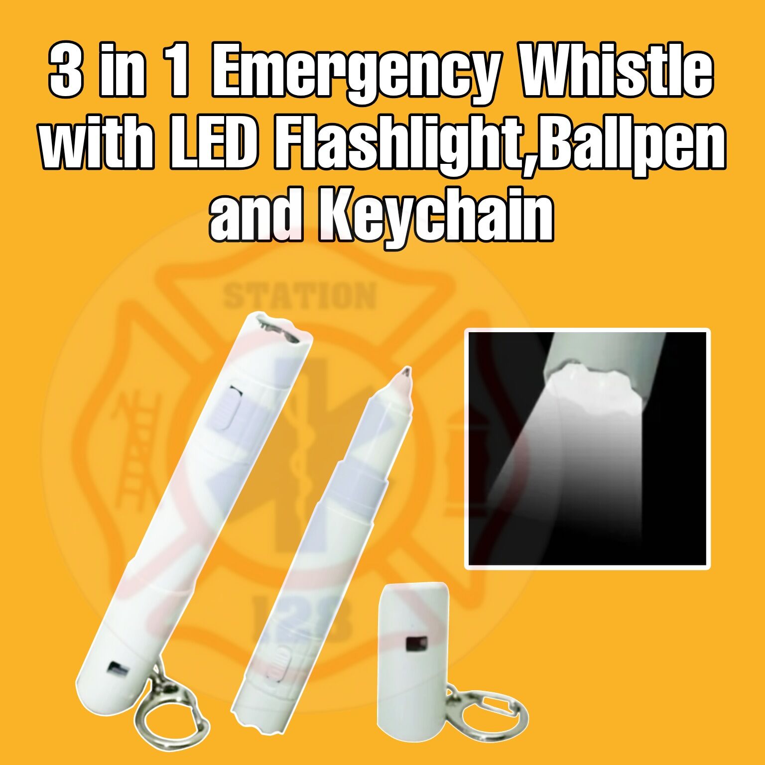 3 in 1 Emergency Whistle with LED Flashlight Ballpen and Keychain ...