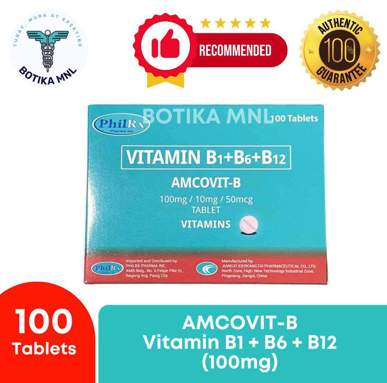 Vitamin B1 + B6 + B12 vit b AMCOVIT - B 100mg (100 Tablets) | Lazada PH