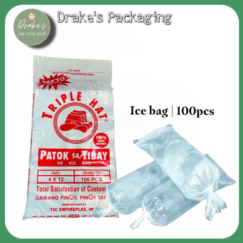 Triple Hat Ice plastic Bag | Yelo 100pcs per Pack By Drakespackaging ...