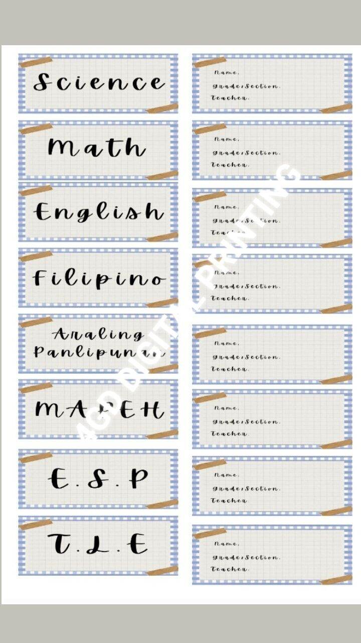 checkered Subject & Name label sticker set | Lazada PH