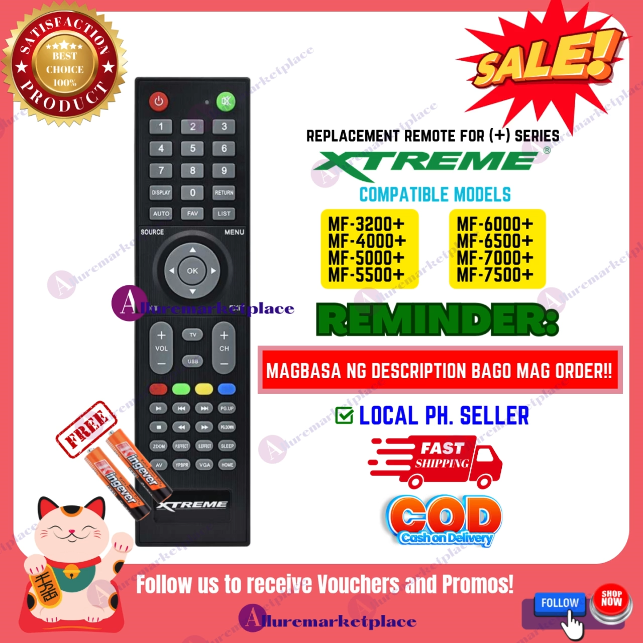 XTREME TV Remote for PLUS (+) SERIES MF-3200+ MF-4000+ MF-5000+ MF-5500 ...