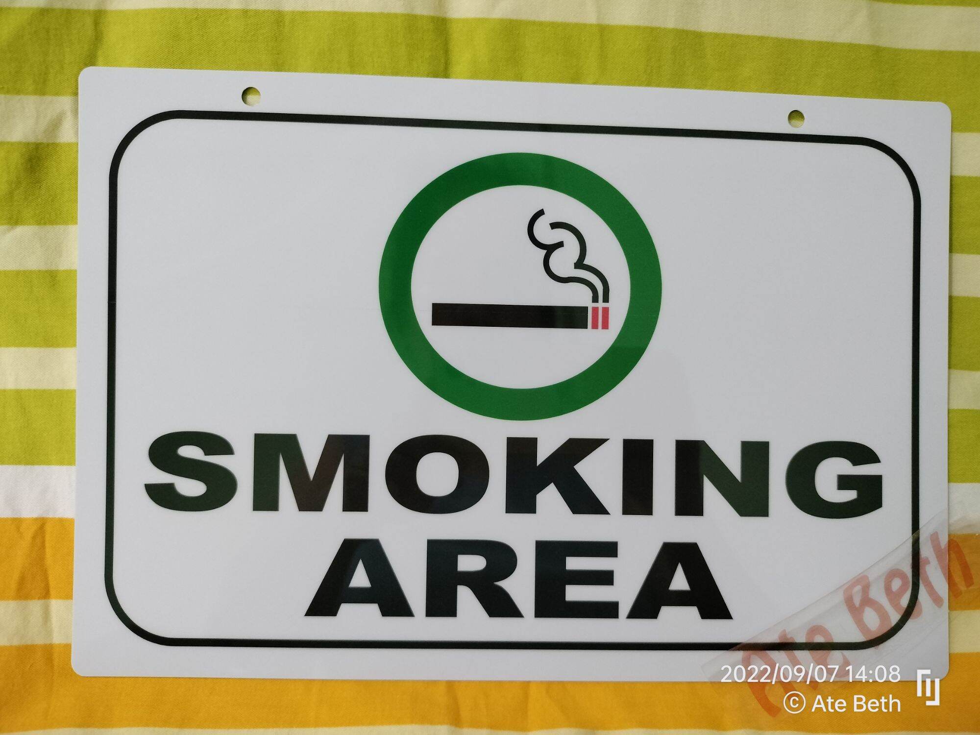 Smoking Area GREEN Signage PVC Plastic (Like ID) 7.8x11 inches. For ...