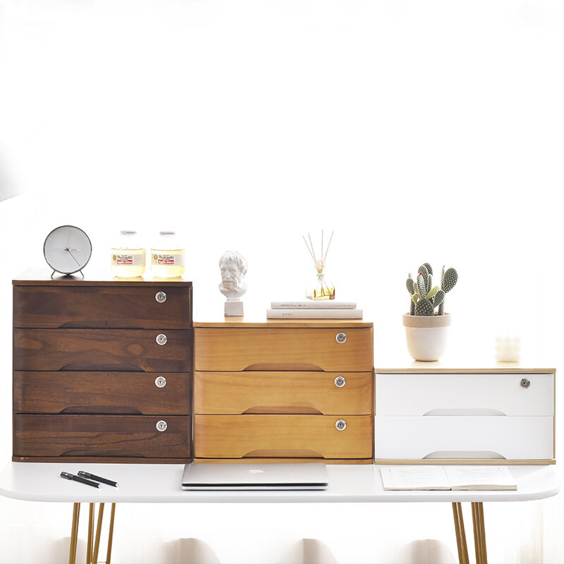 Solid Wood Desktop Storage Box Drawer Type Multi Layer Desktop Storage