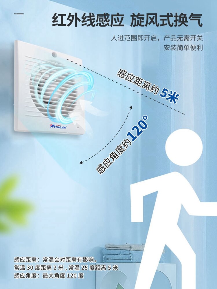 Automatic Human Body Sensor Exhaust Fan Window Glass 6-Inch Ultra-Thin ...