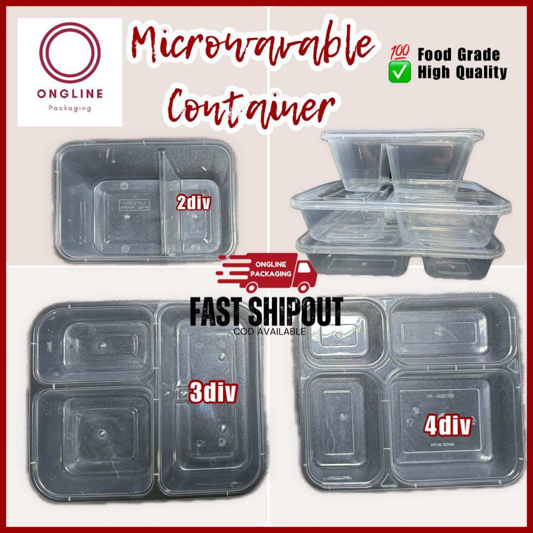 10 pcs | MICROWAVABLE CONTAINER WITH DIVISION | BENTO BOX Clear | Lazada PH