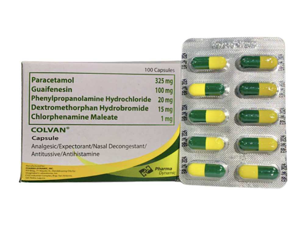 Colvan Capsule 325mg/100mg/20mg/15mg/1mg Analgesic/Expectorant/Nasal ...