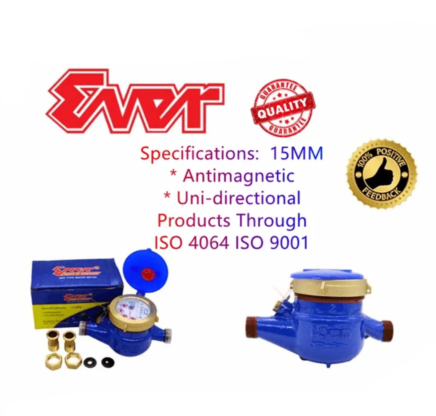 EVER Watermeter Brass Flow Measure Tap Cold water Meter Garden Wet ...