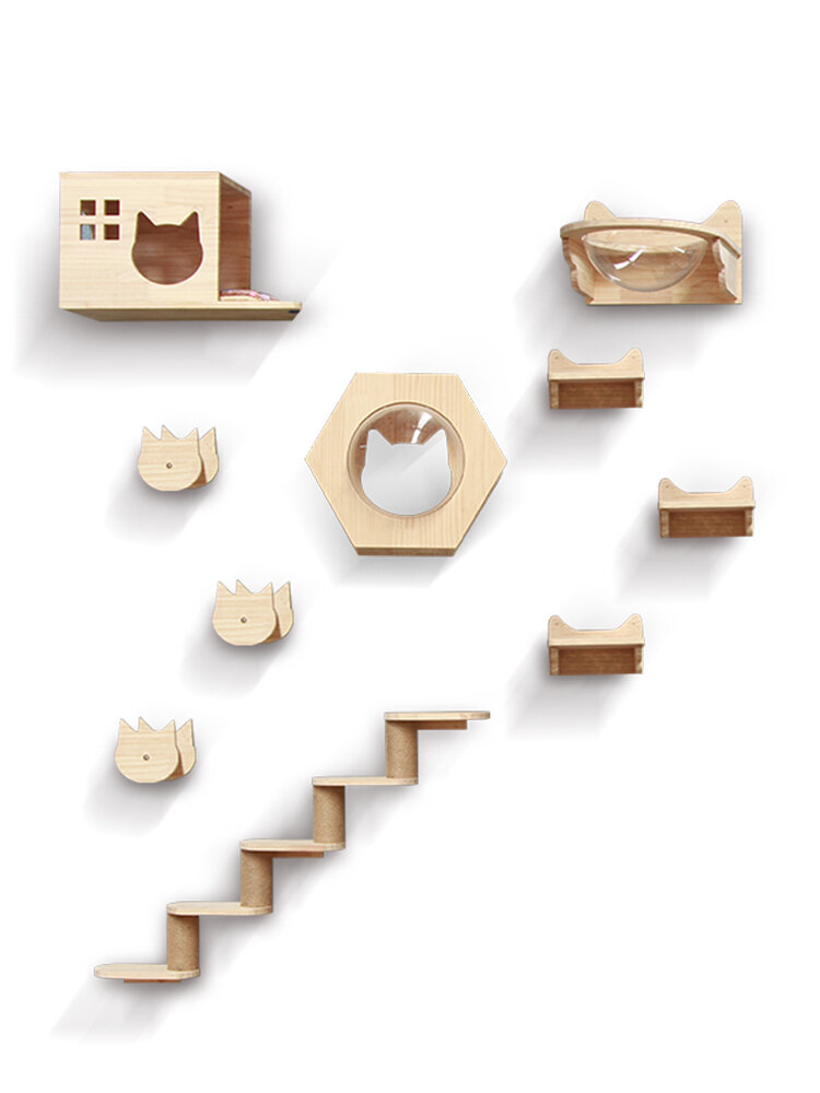 Cat Climbing Rack Wall-Mounted Solid Wood Wall-Mounted Cat Nest Cat ...
