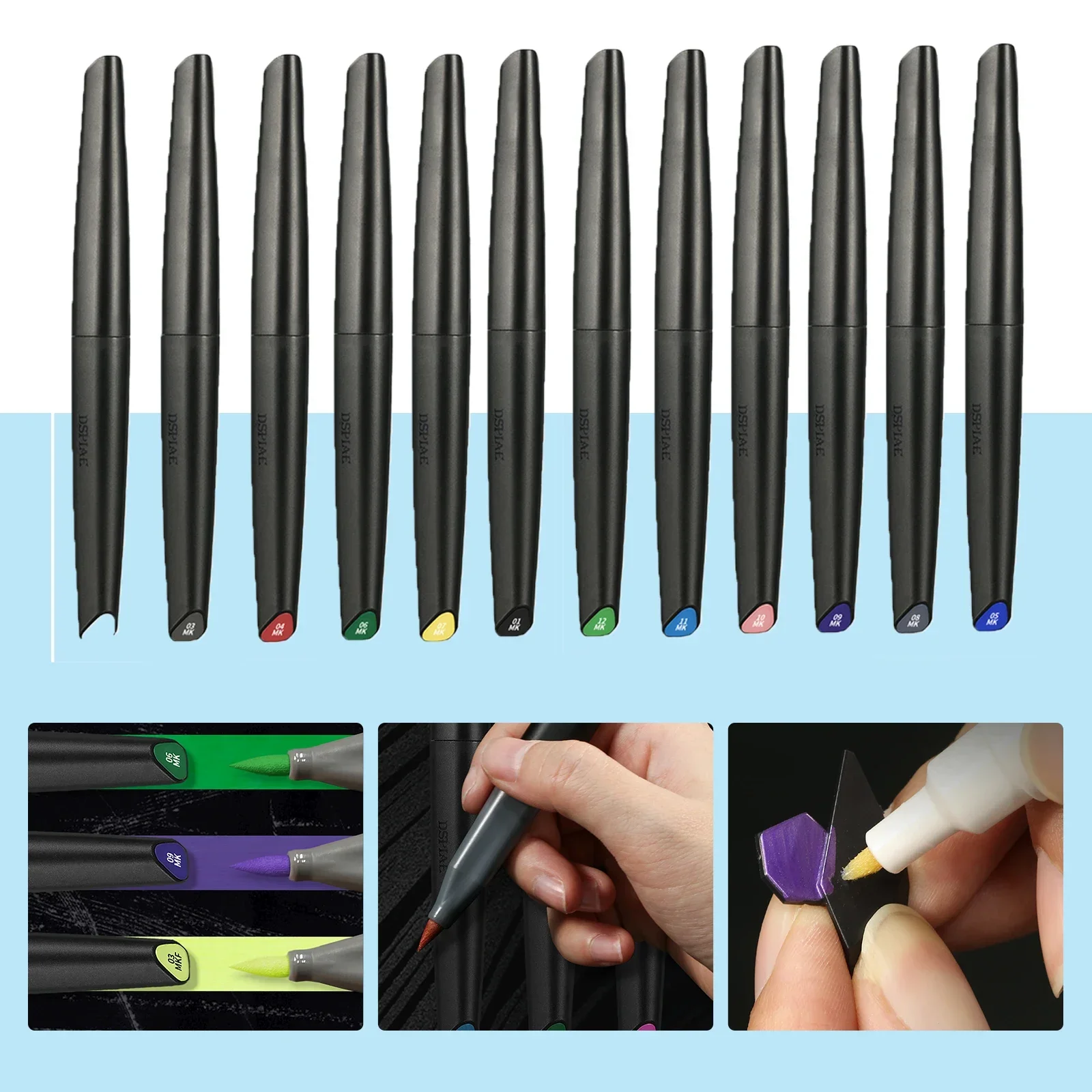 DSPIAE 12 Colors MK Brush Pen Environment-friendly Water-based Soft ...