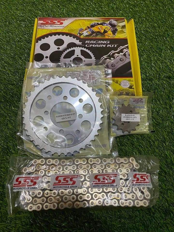 SSS CHAIN SET NICKLE CHROME 14/39 14/41 14/43 14/45 428 130L FOR RAIDER ...