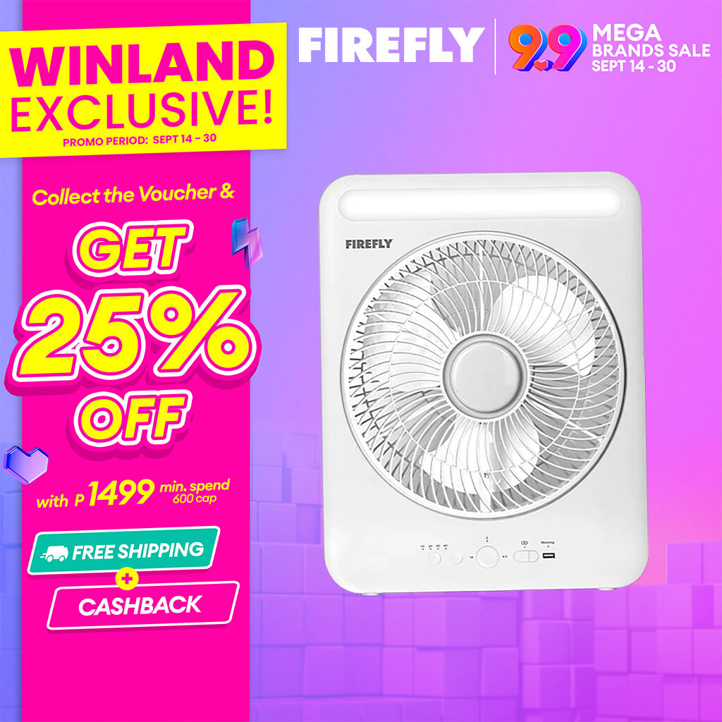 FIREFLY by Winland 12-inches Rechargeable Portable 3-Speed Fan with ...