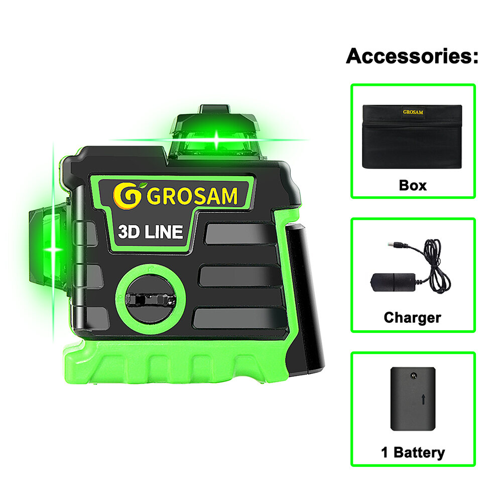 GROSAM Laser Level 12 Lines 3D Level Self-Leveling Horizontal and ... GROSAM Laser Level 12 Lines 3D Level Self-Leveling Horizontal and ...
