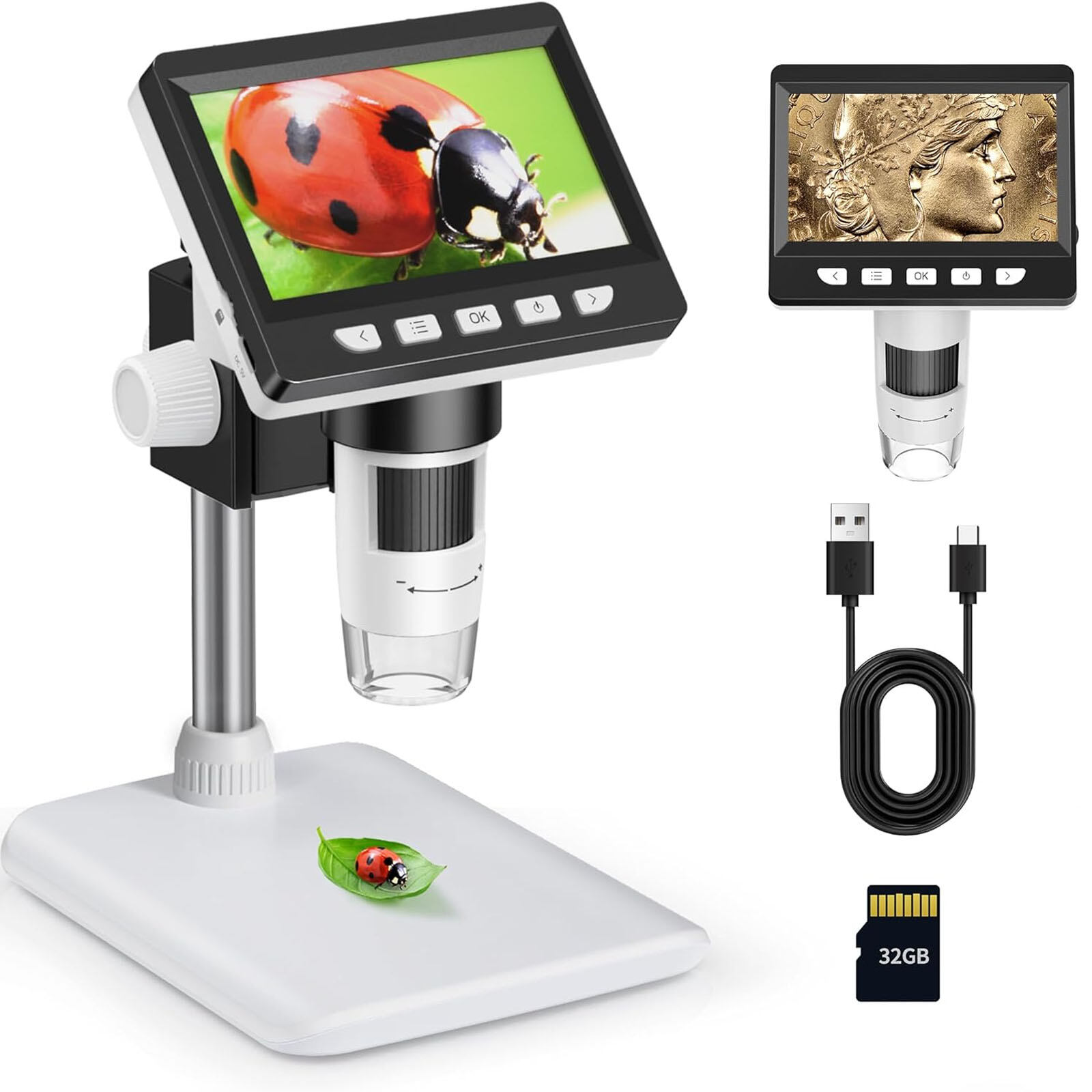 4.3 Inch Digital Microscope 1080P 50-1000x Coin Microscopio 2000mAh ...