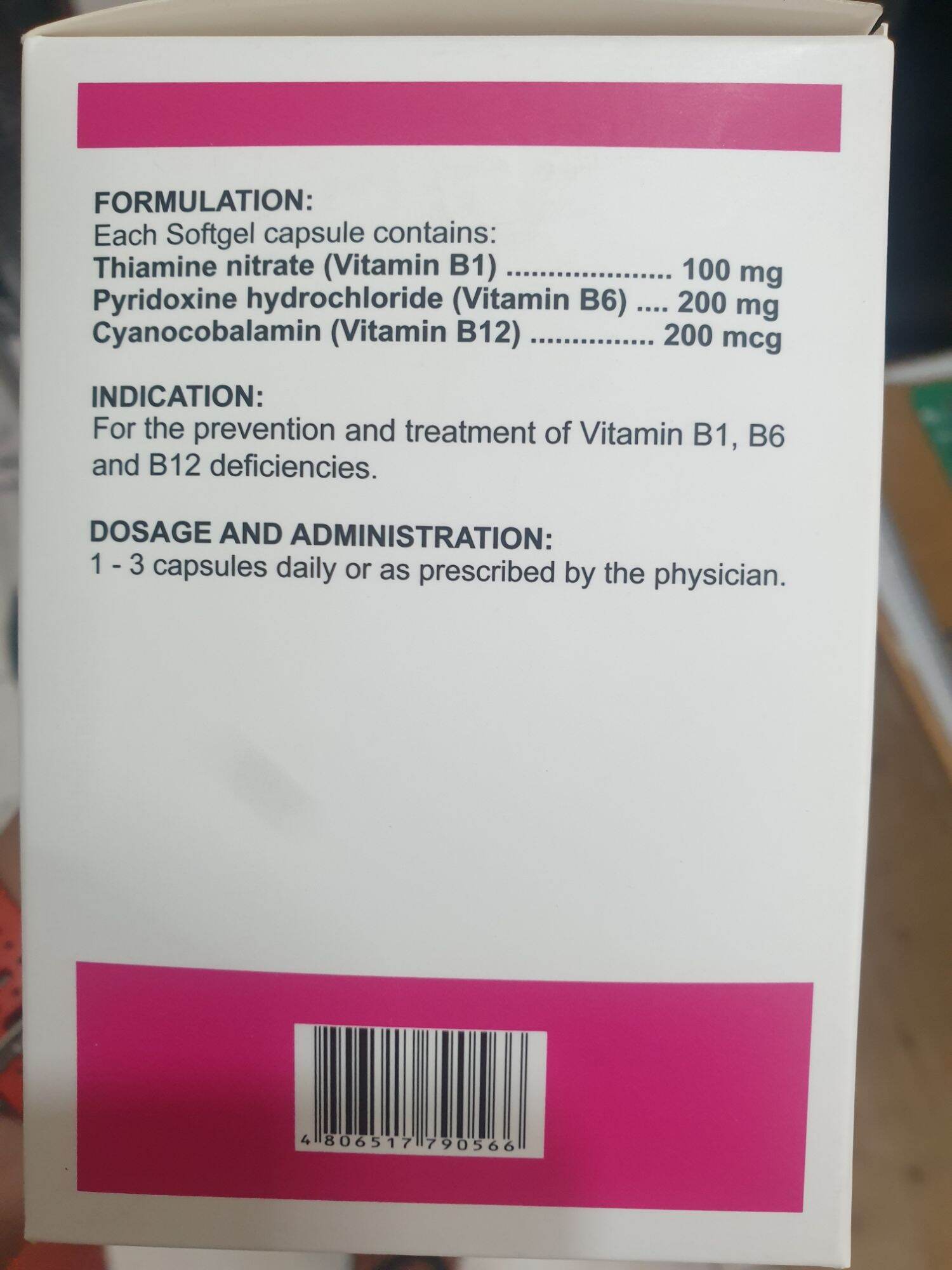 Pronerv Vitamin B1+B6+B12 100mg/200mg/200mcg sofgel capsule (supplement ...