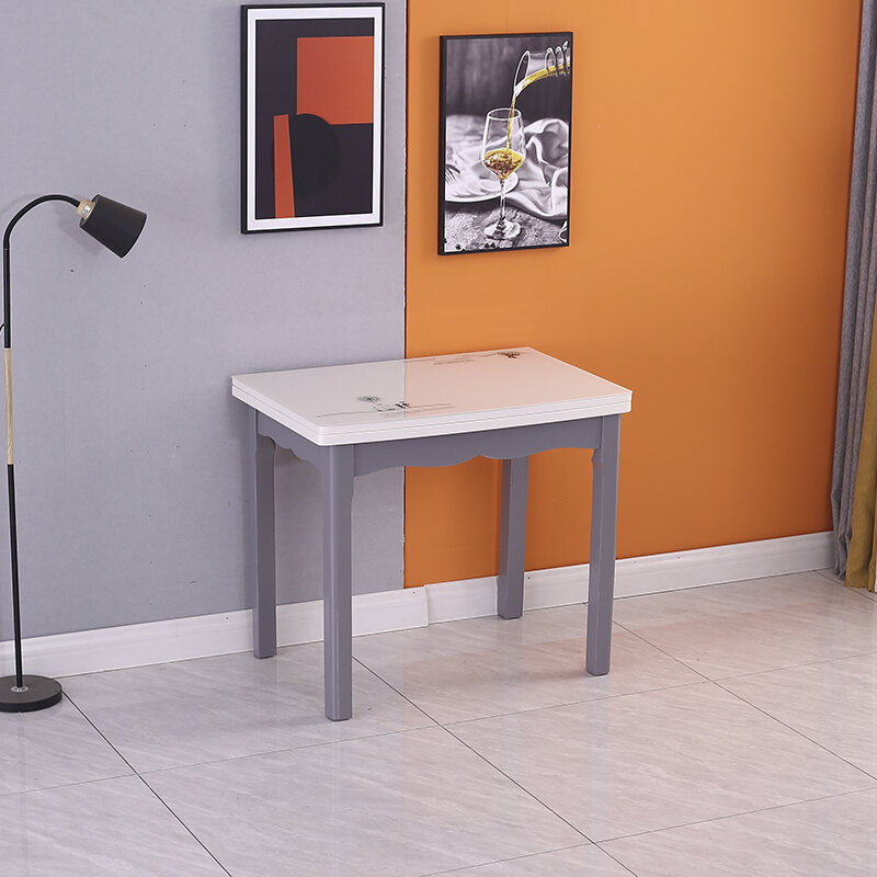 Solid Wood Dining Table Small Apartment Foldable Retractable Tempered ...