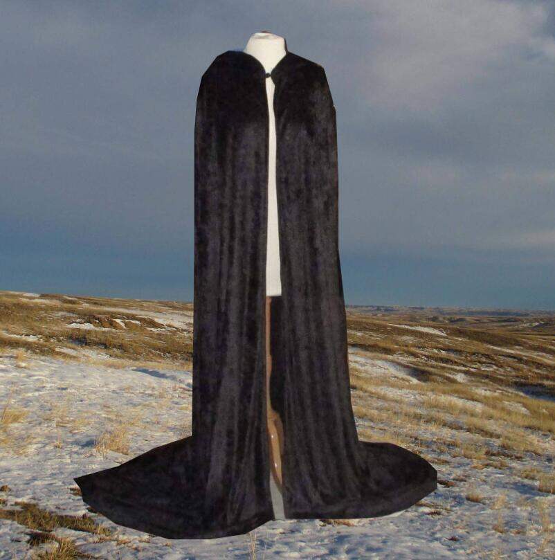 Black Velvet Poncho Velvet Cape General Performance Hooded Long Coat ...
