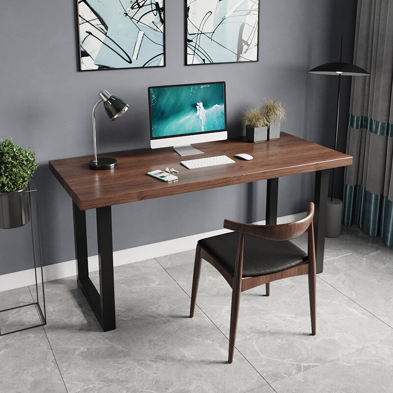 Solid Wood Computer Desktop Desk Home One-Word Board Desk Simple Modern ...
