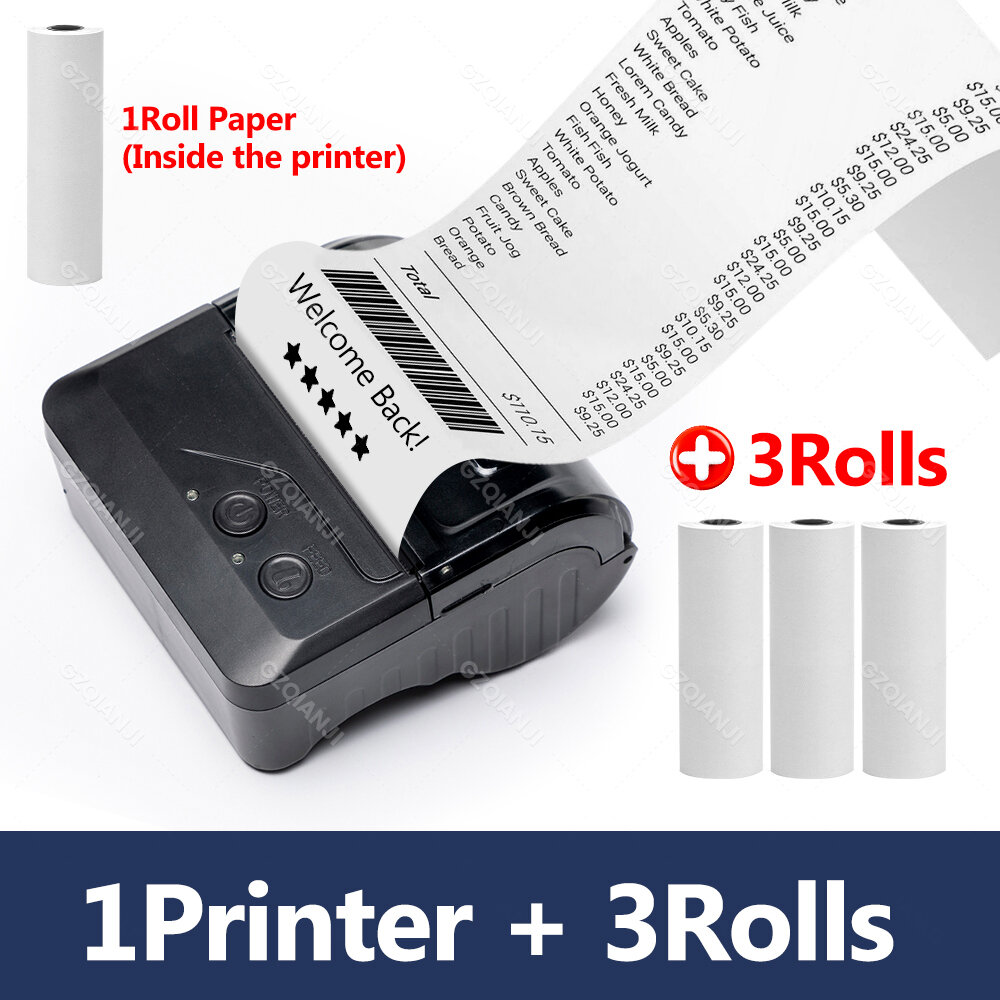 80mm Thermal Printer Portable Receipt Ticket Wireless Bluetooth Mobile ...