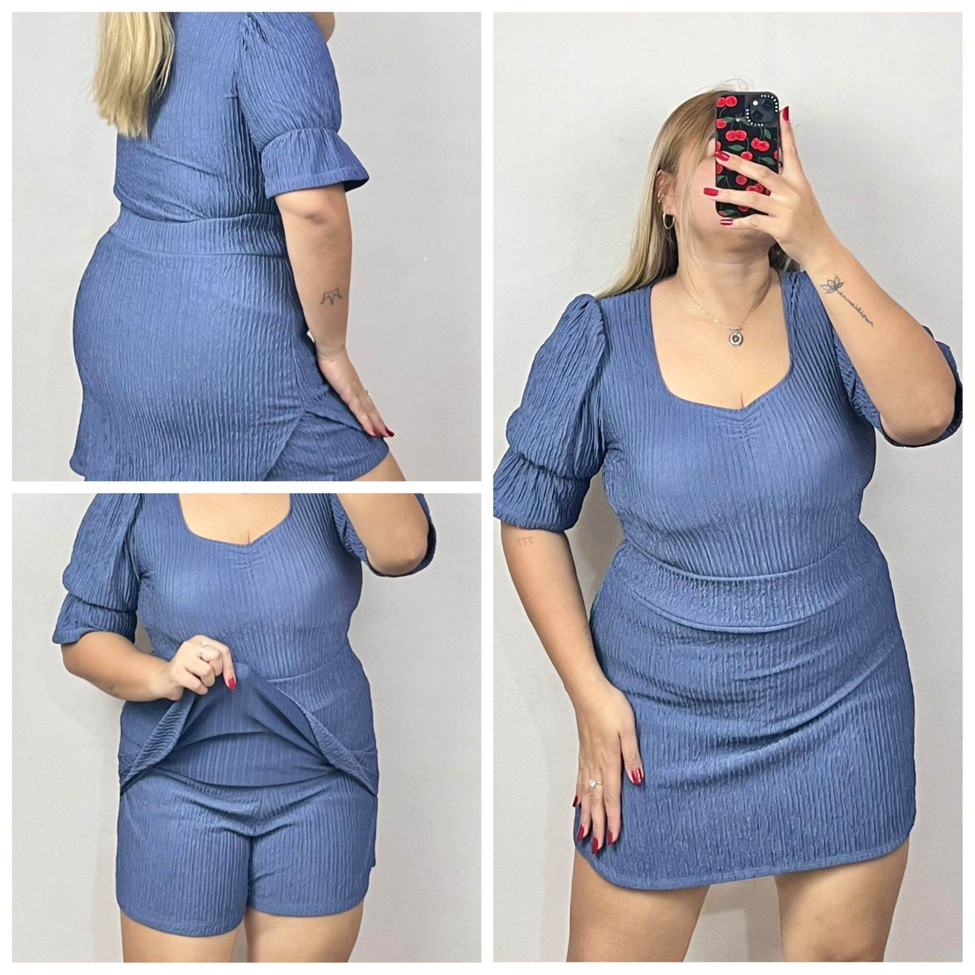 Plus Size Greta Coords Heartshaped Neckline Puff Sleeves Top and Skort ...