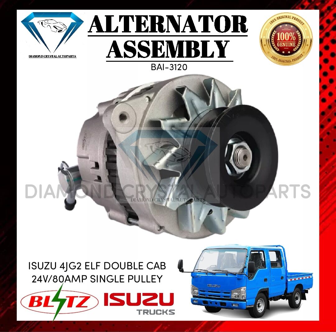 ALTERNATOR ASSEMBLY ISUZU 4JG2 ELF DOUBLE CAB 12V/80AMP SINGLE PULLEY ...