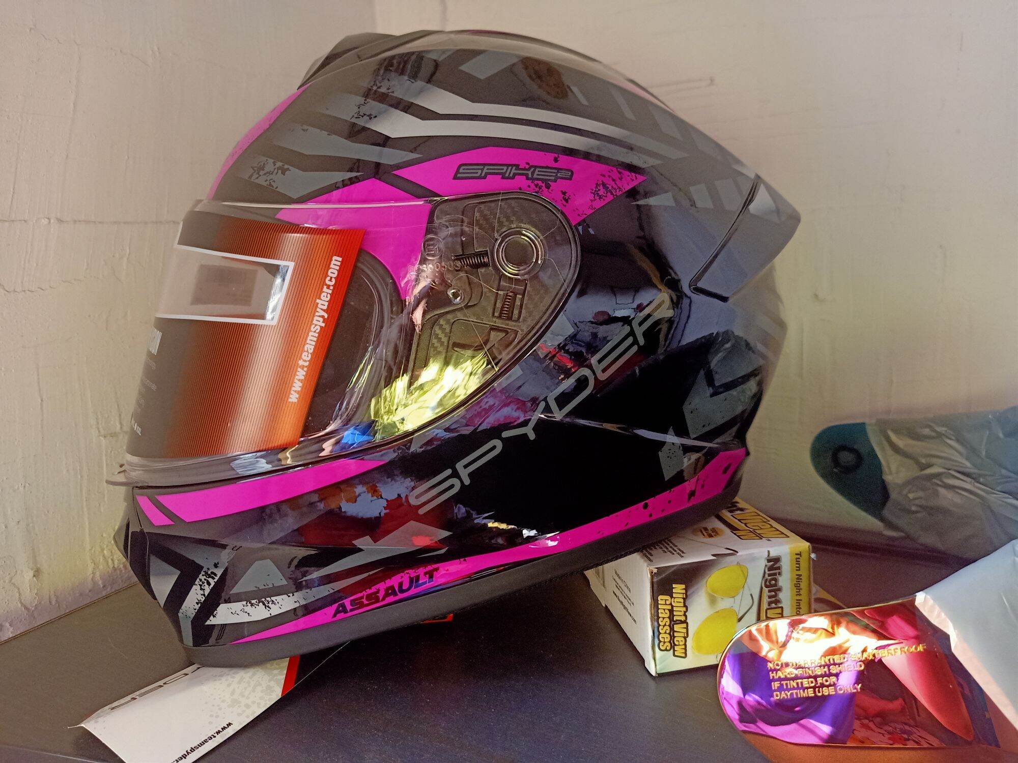 SPYDER SPIKE 2G S8 GLOSSY BLACK PINK HELMET WITH IRIDIUM FLASH PINK ...