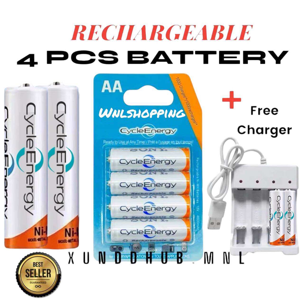 Xunddhub 2in1~4in1 Rechargeable Chargeable Battery AA , AAA Reusable ...