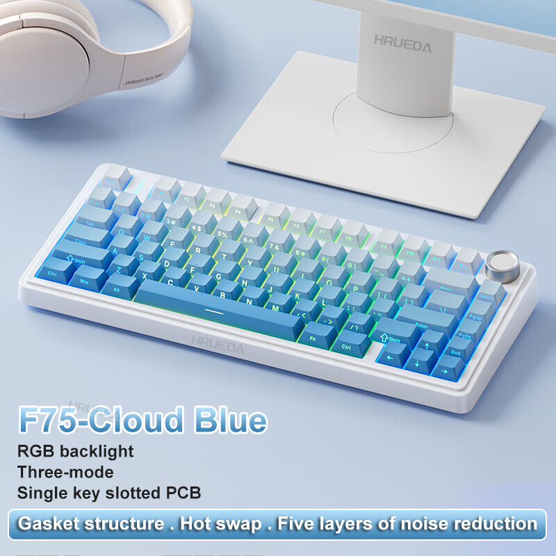 AULA F75 Mechanical Keyboard Wired/2.4G Wireless/Bluetooth RGB PBT 75% ...