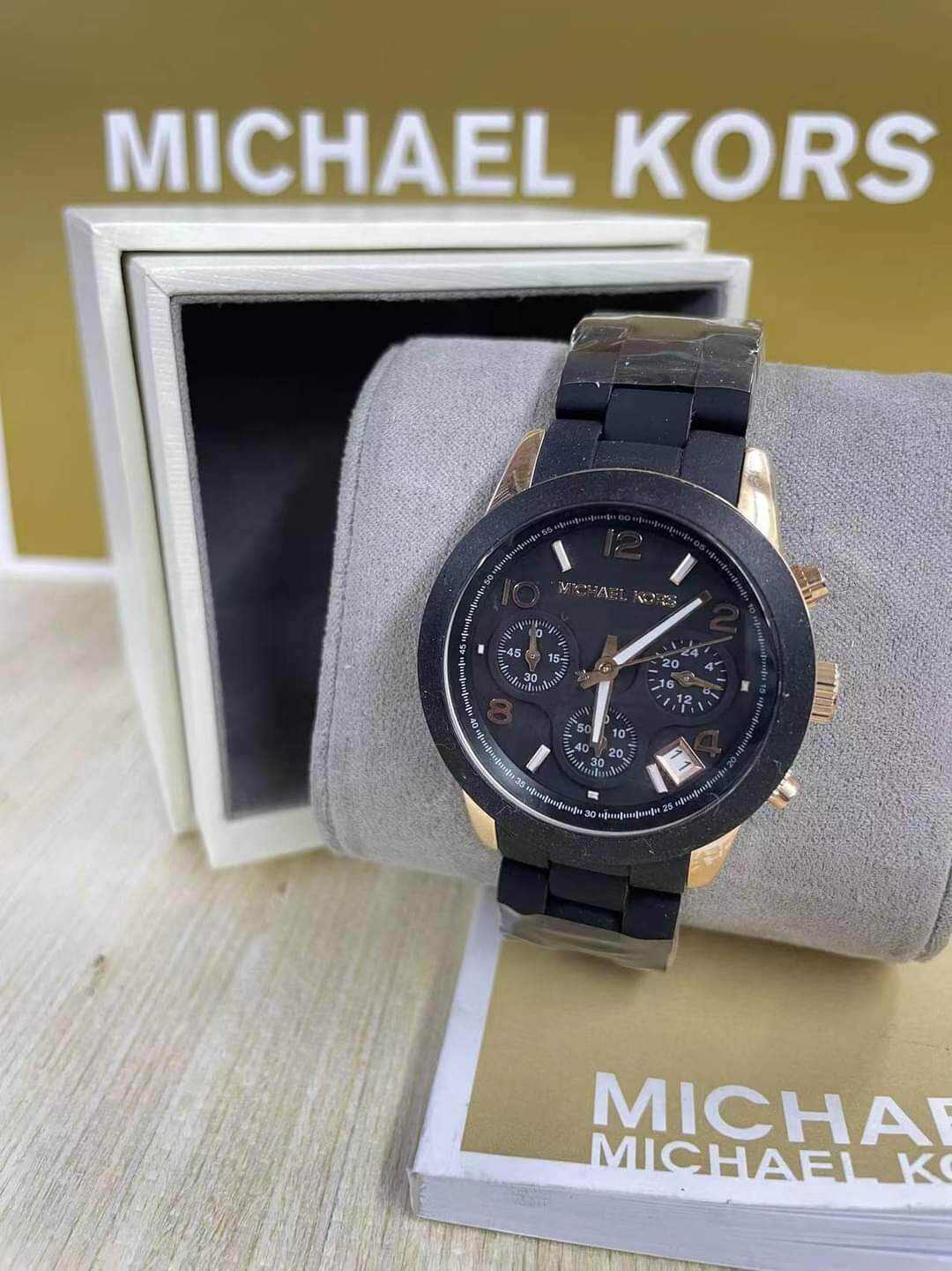 MICHAEL KOR'S RUNWAY SILVER DIAL WHITE POLYURETHANE LADIES WATCH MK5145 ...